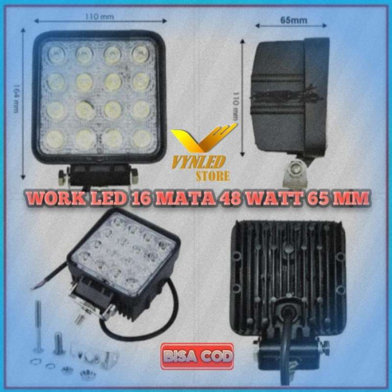 Promo lampu kerja led sorot motor mobil 12/24 VOLT 16 mata tebal 65mm ...