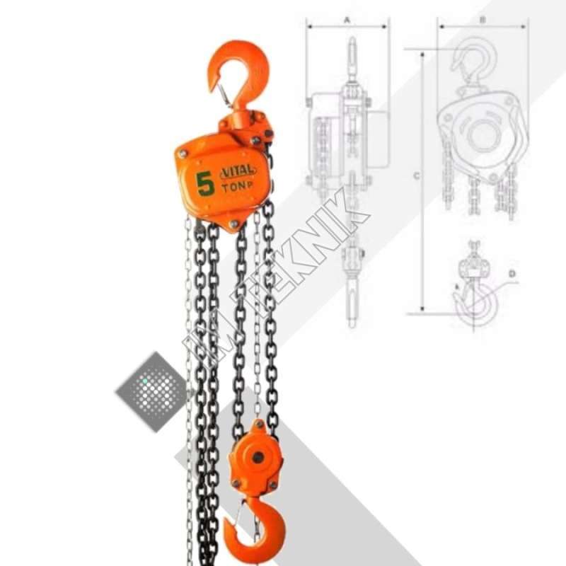 Jual Chain Block Takel Vital 5 Ton 5 Meter Katrol Rantai 2 Jalur Vp5 ...