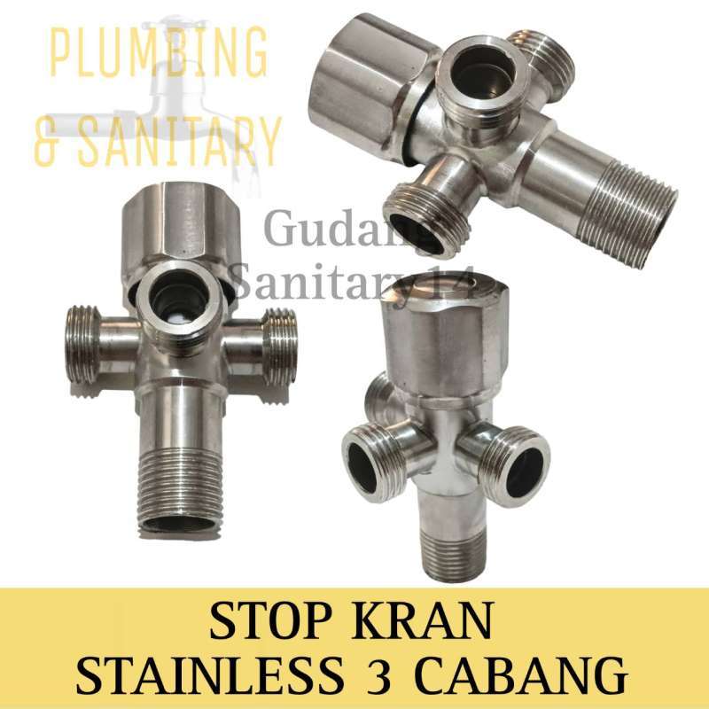 Jual Stop kran stainless 3 cabang stop kran air shower T (tee) cabang 3 ...