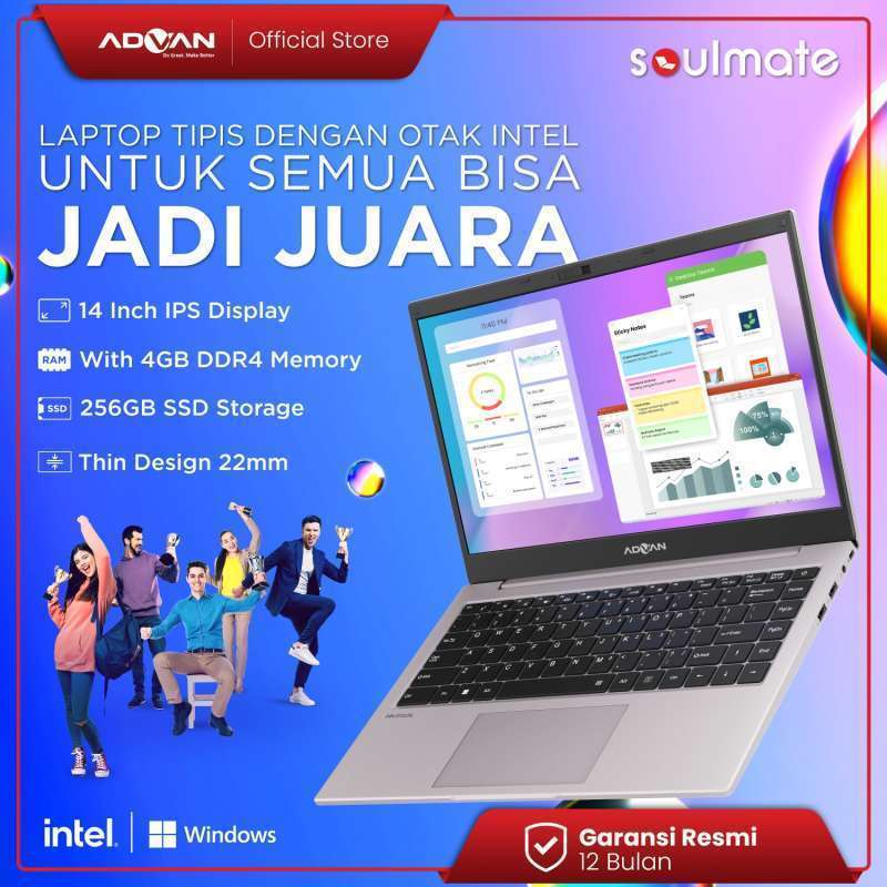 Jual Advan Laptop Notebook Soulmate 14 Inch Ram 4/256gb Free Tas Di ...