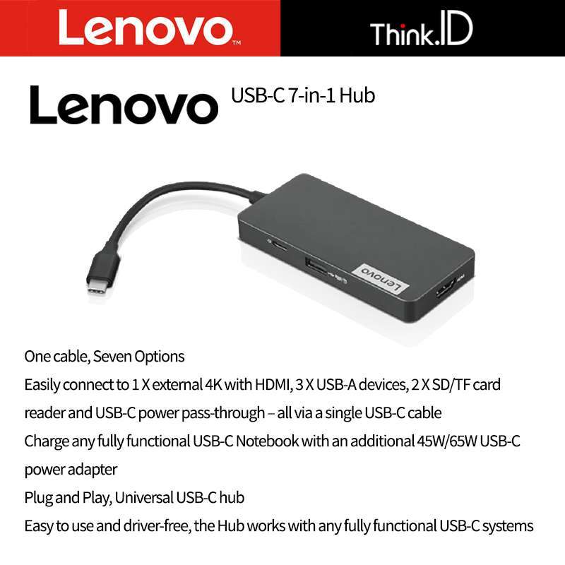 Jual LENOVO USB C 7in1 HUB 4X90V55523 di Seller Think.id Official Store ...
