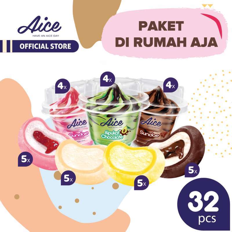 Jual Paket Aice Ice Cream DiRumahAja Es Krim isi 32pcs Eskrim di Seller ...
