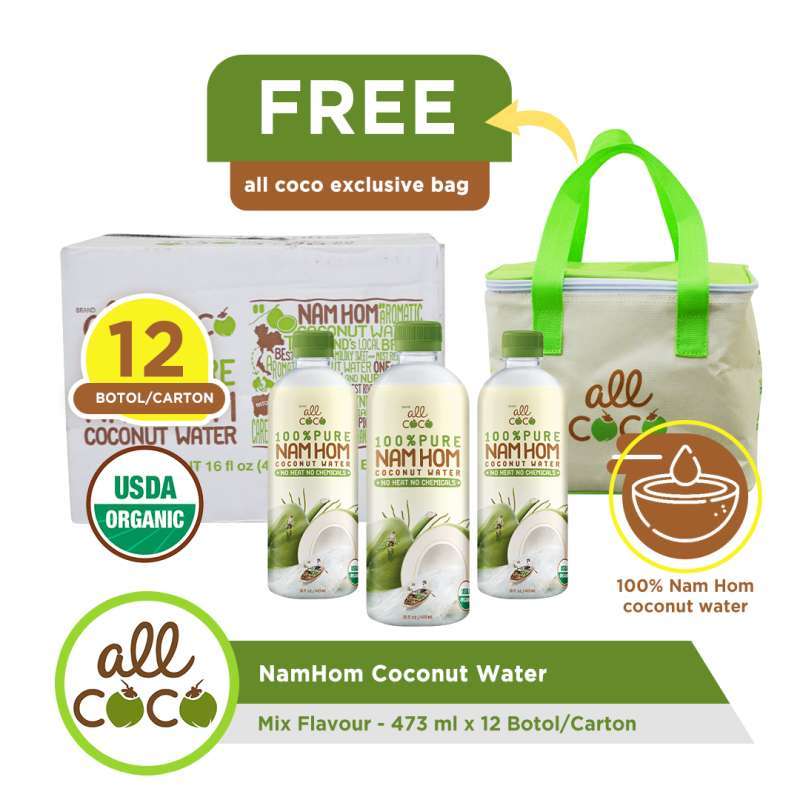 Jual All Coco - 1 Carton Namhom Coconut Water 473ml / 12 bottle di ...