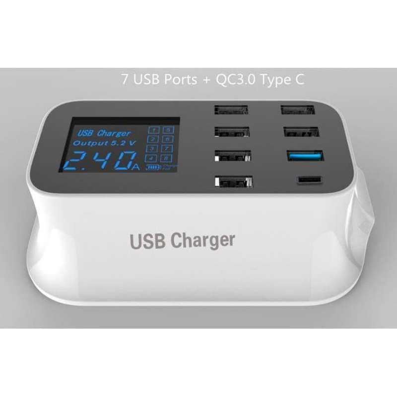 Jual 8 Port charger USB Fast Charging Smart Led Display with 1 Type C ...