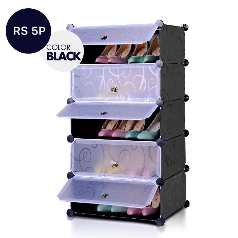 Jual Rak Sepatu Plastik Diy Rak Buku Tas 5 Pintu /susun/kotak - Full ...