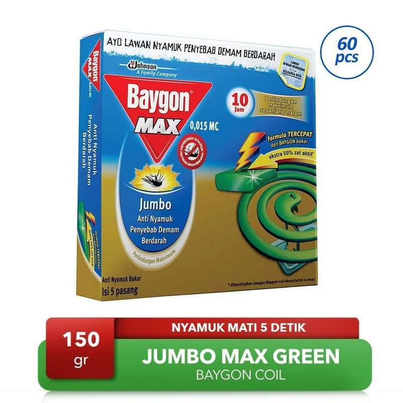 Jual Baygon Max Jumbo Hijau Anti Nyamuk Bakar [150 g/ 60 Box/ Karton ...