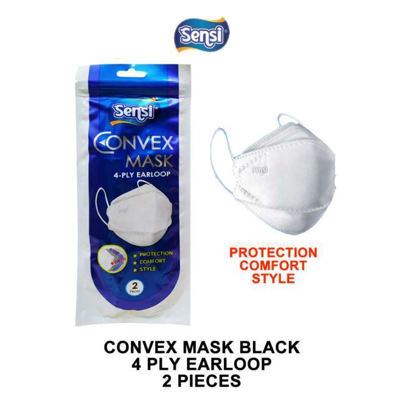 Promo Sensi Convex Mask 4ply Earloop Face Mask Black Masker Sensi ...