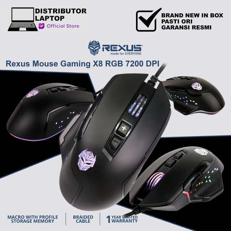 Jual Rexus Mouse Gaming X8 RGB 7200 DPI - Gaming Mouse - HITAM di ...