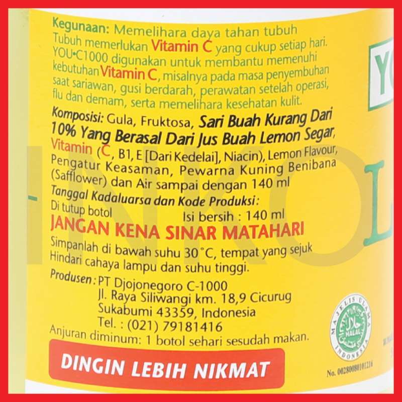 Jual You C1000 Vitamin C Rasa Lemon 1000mg 140ml Di Seller Inko - Curug ...