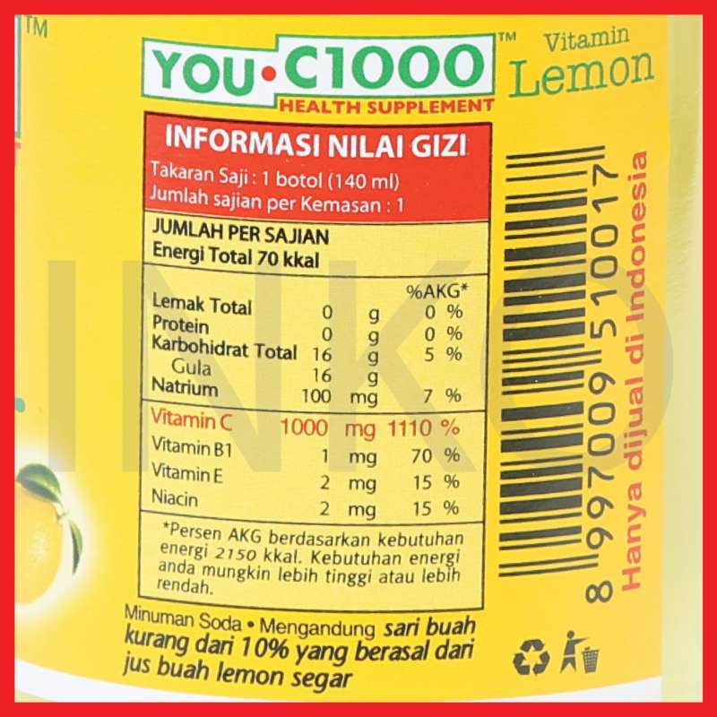 Jual You C1000 Vitamin C Rasa Lemon 1000mg 140ml Di Seller Inko - Curug ...