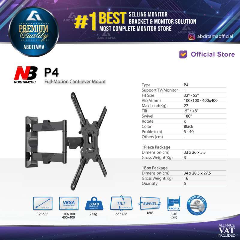 Promo North Bayou NB-P4 Swivel Bracket TV for 32 - 55 Inch di Seller ...