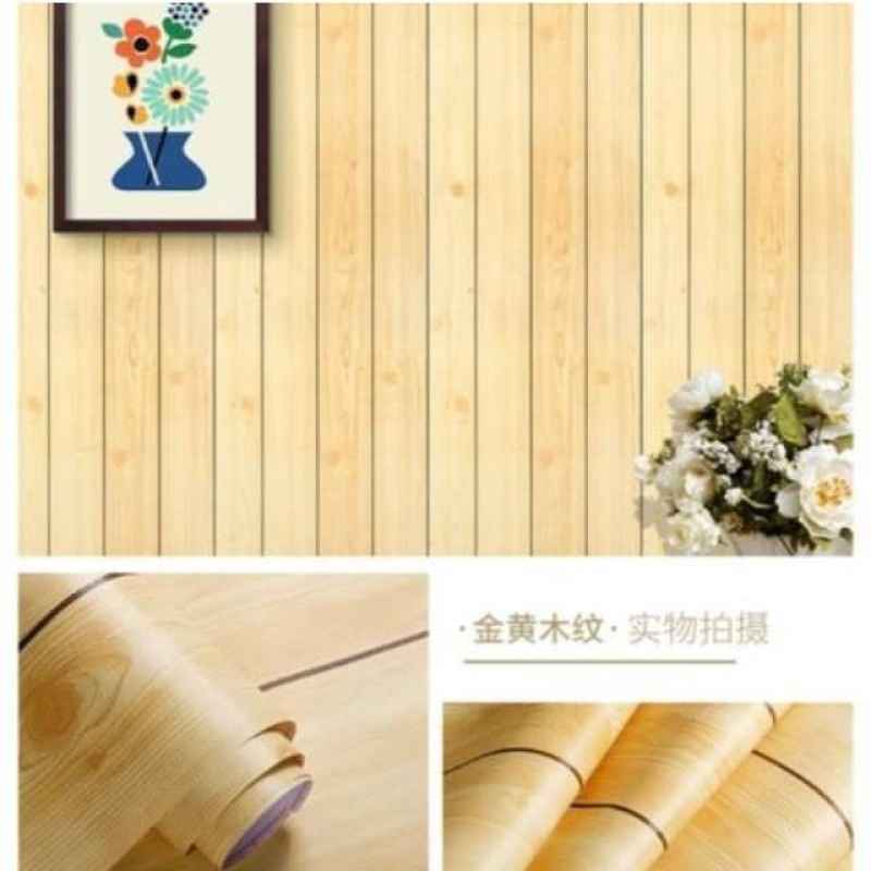 Jual Wallpaper Dinding Sticker Motif Kayu Serat Kuning Ukuran 45cm X