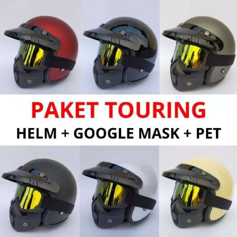 Promo helm bogo retro google mask - Putih All Size Diskon 5% di Seller ...