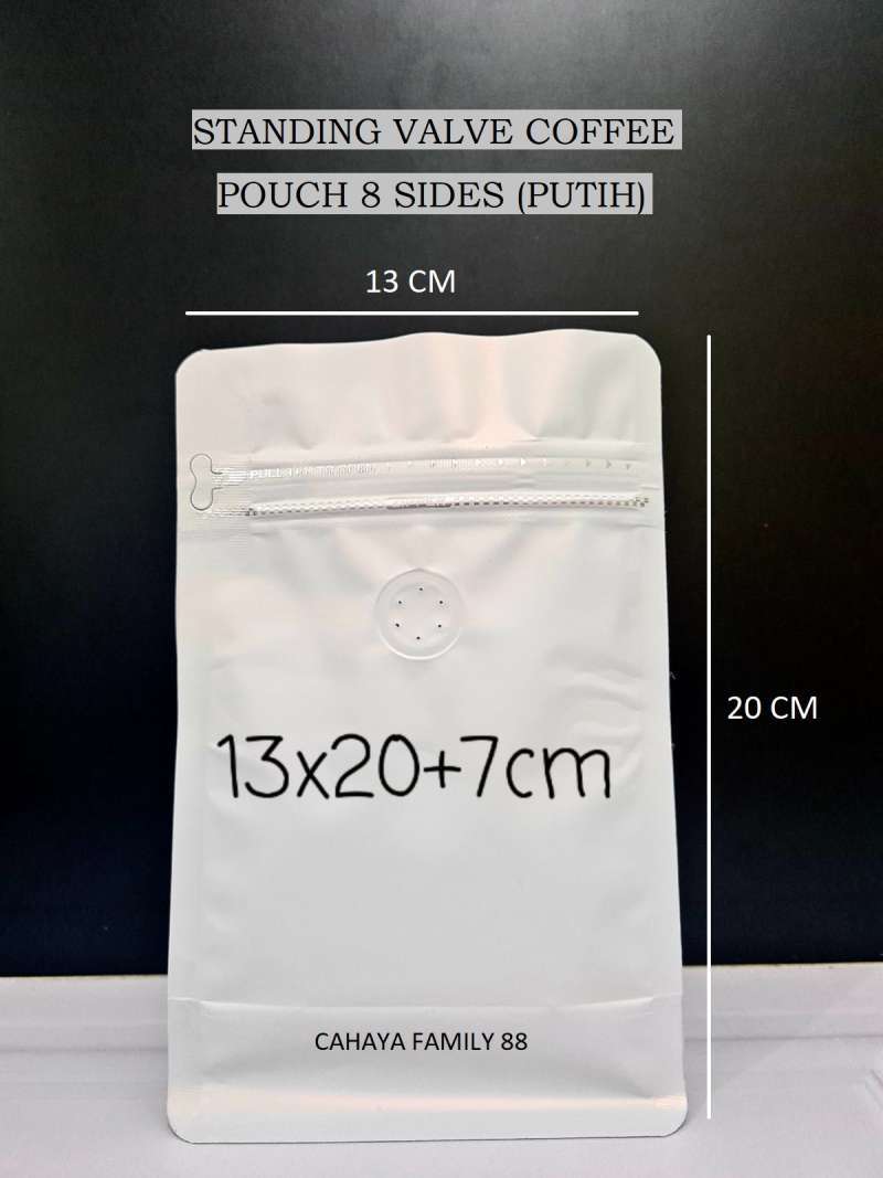 Jual [25 Lembar] Standing Pouch Valve 8 Sides Black & White 13x20cm ...