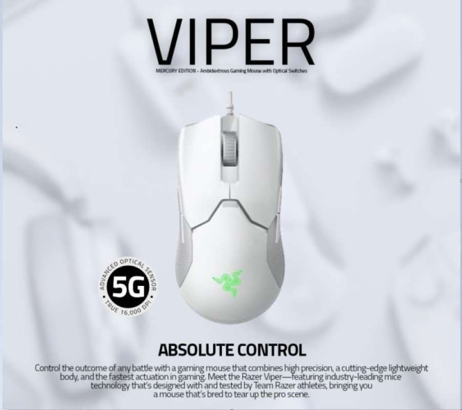 Jual Razer Viper Mercury White Ultralight Ambidextrous Wired Gaming ...