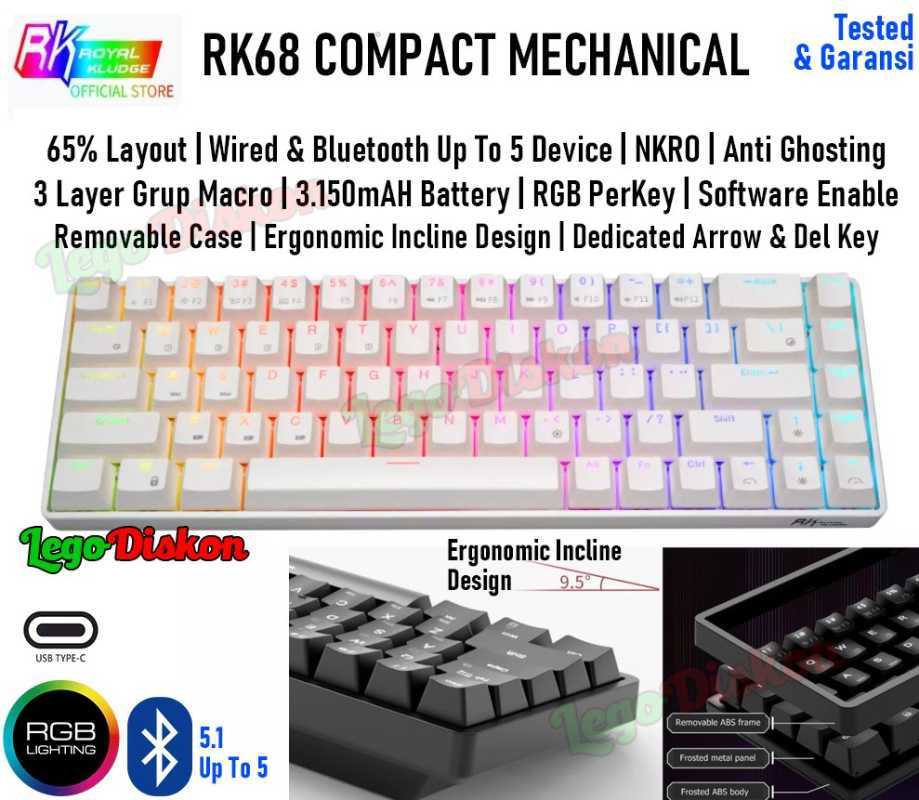 Jual Royal Kludge Rk68 Wireless 3 Mode Hotswap Mechanical Keyboard - Hitam Di Seller Legodiskon ...