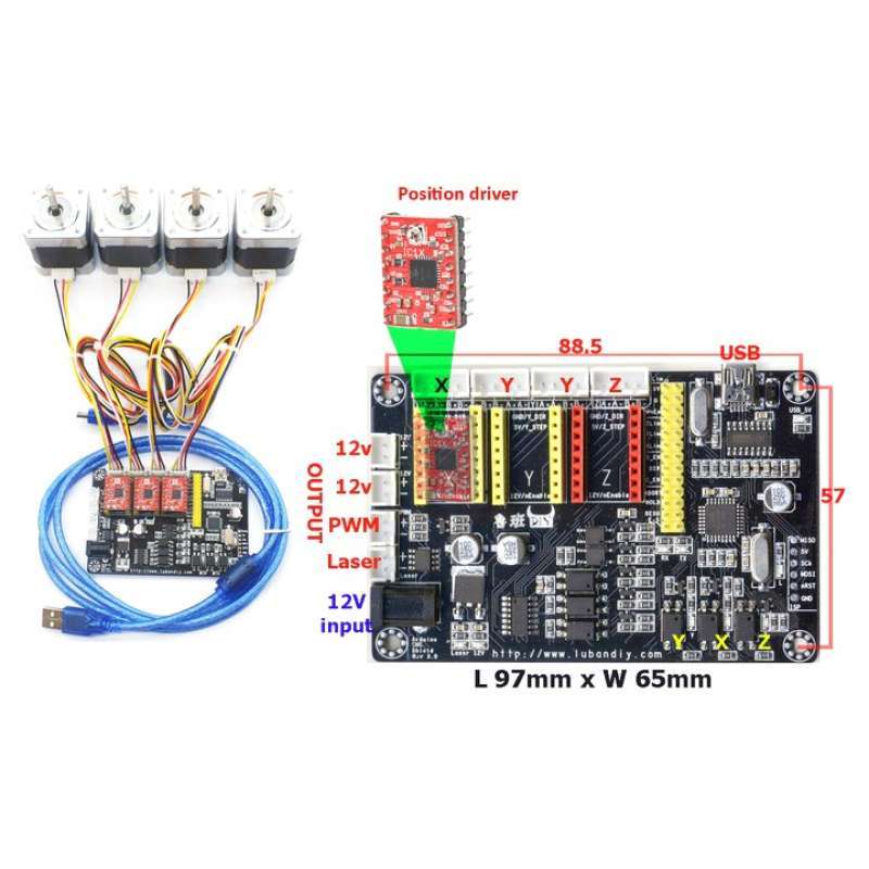 Jual Jual 3 Axis Usb Cnc -Laser Controller +A4988 Motor Driver - V5 ...