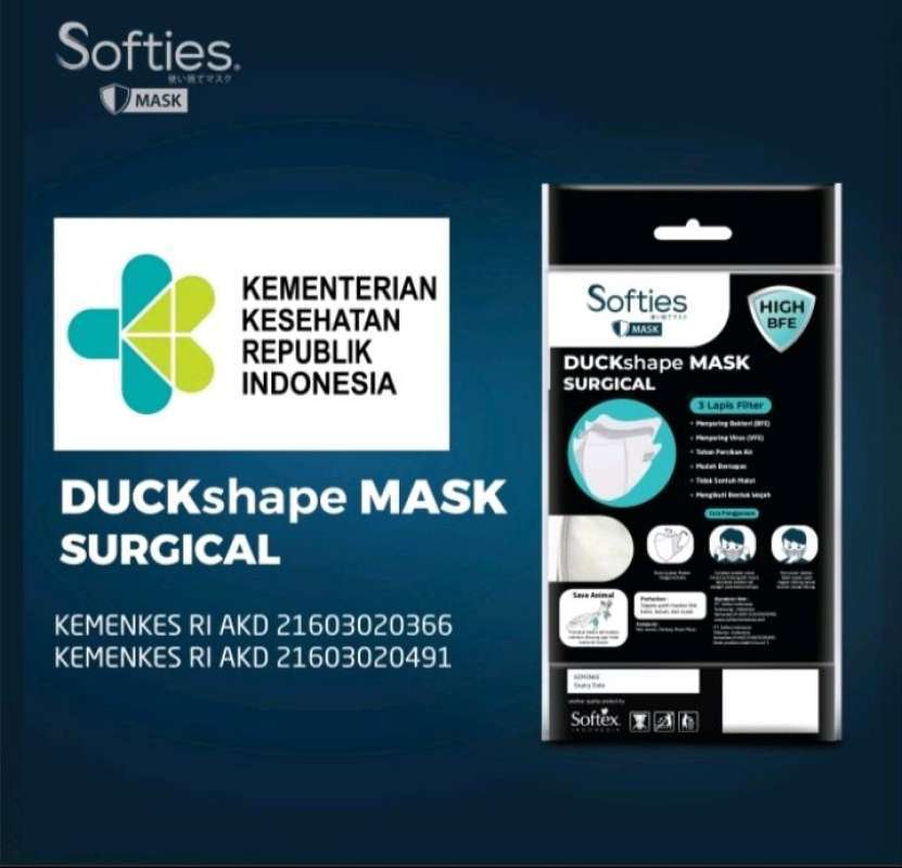 Promo Masker Softies Duckshape Surgical Mask 3 Ply Dusk Shape Duckbill ...