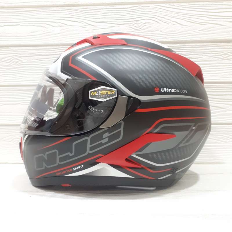 Jual Helm Full Face NJS Shadow Motif Ultra Carbon Black Red Doff Free ...