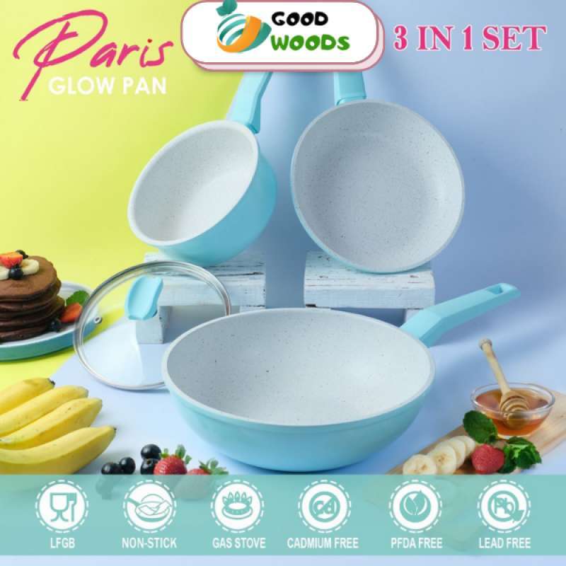 Jual GLOW PAN 3 SET PARIS MILK PAN 16 CM, FRYPAN 20 CM, WOKPAN 24 di ...