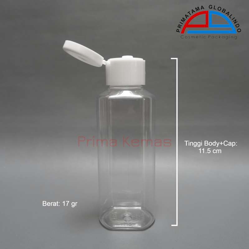 Jual Botol Fliptop 100 Ml - Botol Kosmetik Prima Kemas - Pet Sq 100 Ml Natural Fliptop - Putih ...