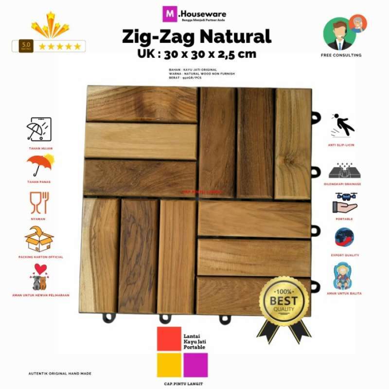 Promo Lantai kayu jati bongkar pasang Motif ZIGZAG Decking tile Runnen ...