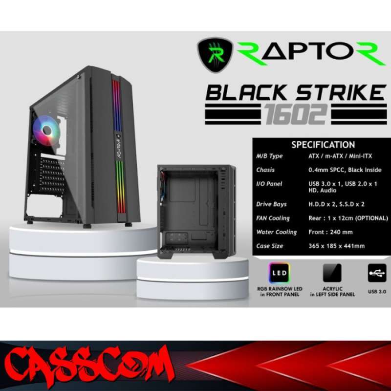 Promo Gaming Case RAPTOR Black Strike 1602 Casing PC Transparent ...