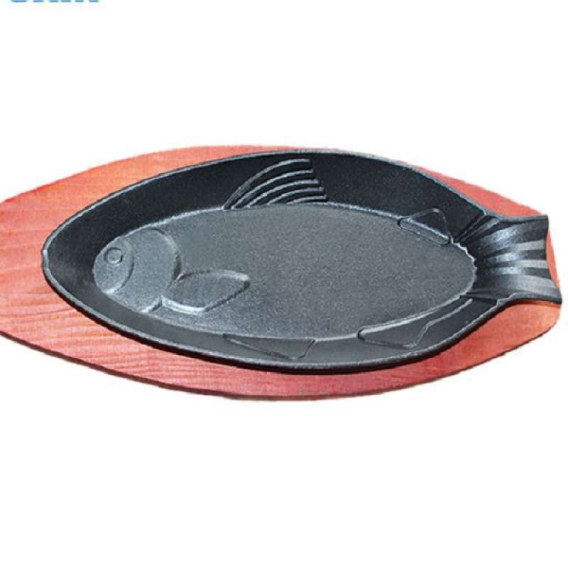 Jual Iron Cast Piring Ikan Besi Cor SUPER TEBAL 31CM dengan alas Kayu ...