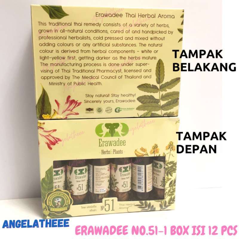 Jual Erawadee 51 Minyak Angin Inhaler Herbal Thailand 1 Box Isi 12 Pcs ...