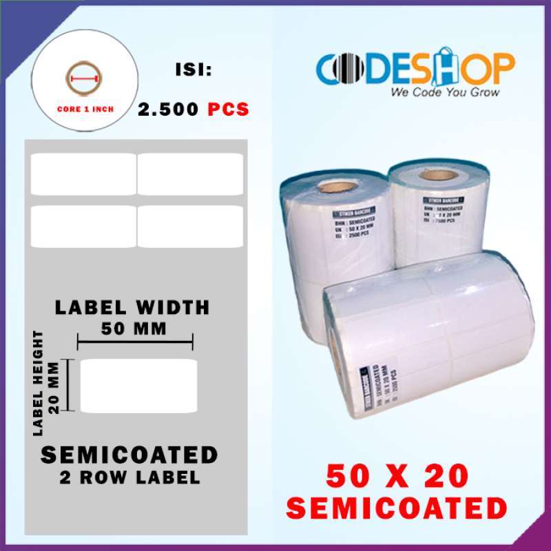 Jual LABEL SEMICOATED 50 x 20 BARCODE ISI 2500 STICKER 2 LINE BARIS PRINTER di Seller Toko Kasir ...
