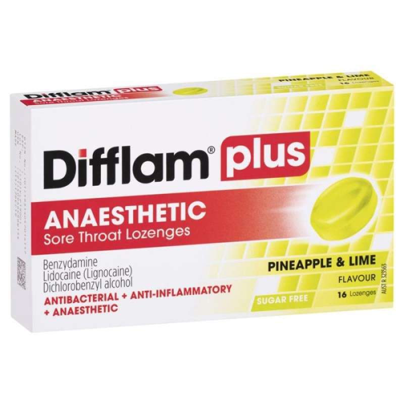 Jual Difflam Plus Anaesthetic Pineapple And Lime Sugar Free 16 Lozenges ...