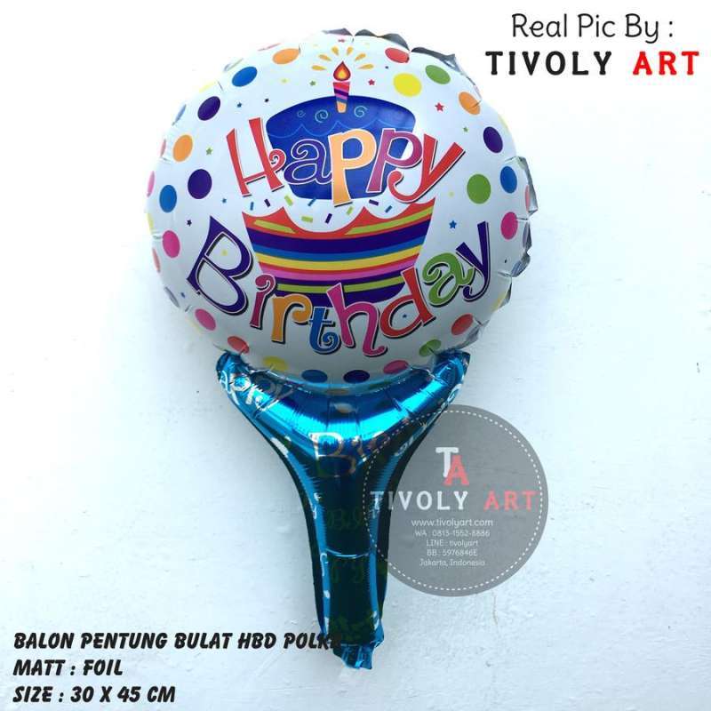 Jual Balon Pentung Bulat HBD Polka / Balon Tongkat / Balon HBD di ...