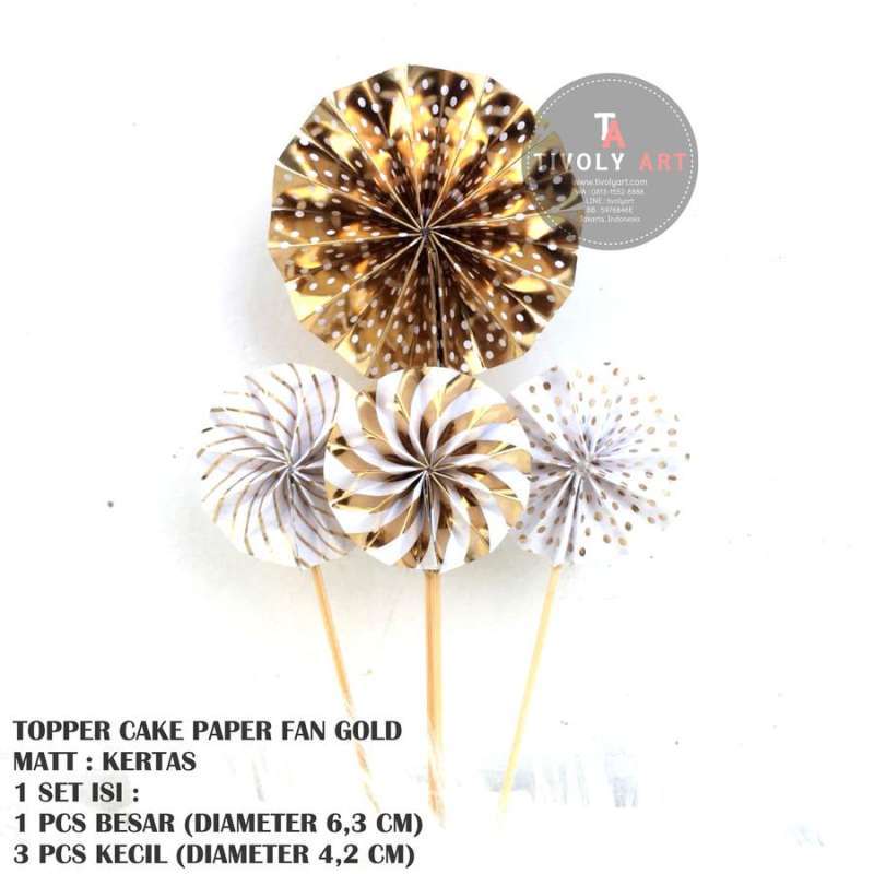 Jual Topper Cake PAPER FAN GOLD / Cake Topper Happy Birthday di Seller ...