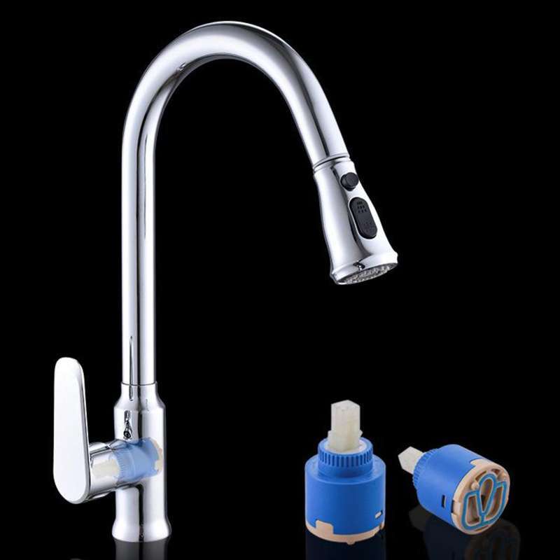 Jual Full Brass Pull Out Kitchen Sink Faucet With Sprayer Dual Mode ...