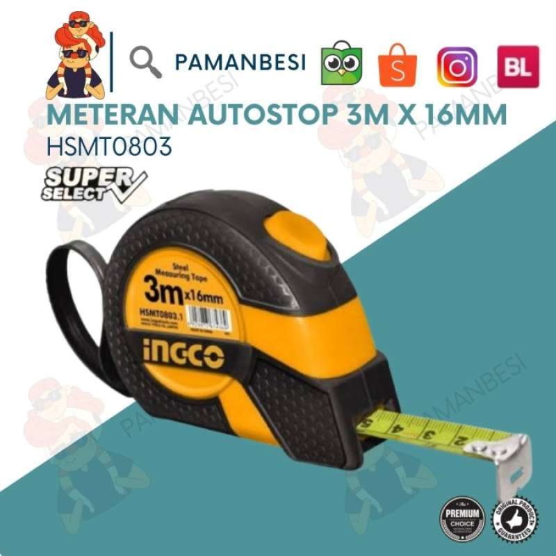 Jual Steel Measuring Tape (3 m) INGCO HSMT0803 - Meteran Ukur Besi 3m Meter - Multicolor di ...