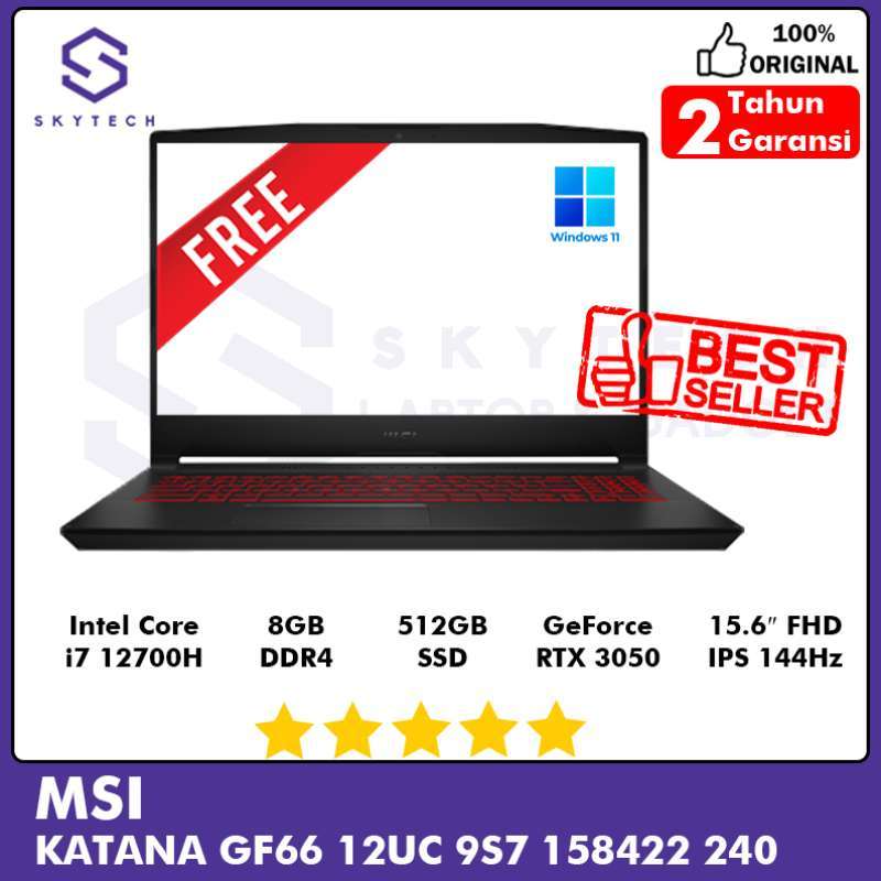 Jual LAPTOP GAMING MSI KATANA GF66 12UC 9S7 158422 240 INTEL i7 12700H 8GB 512GB RTX 3050 4GB ...