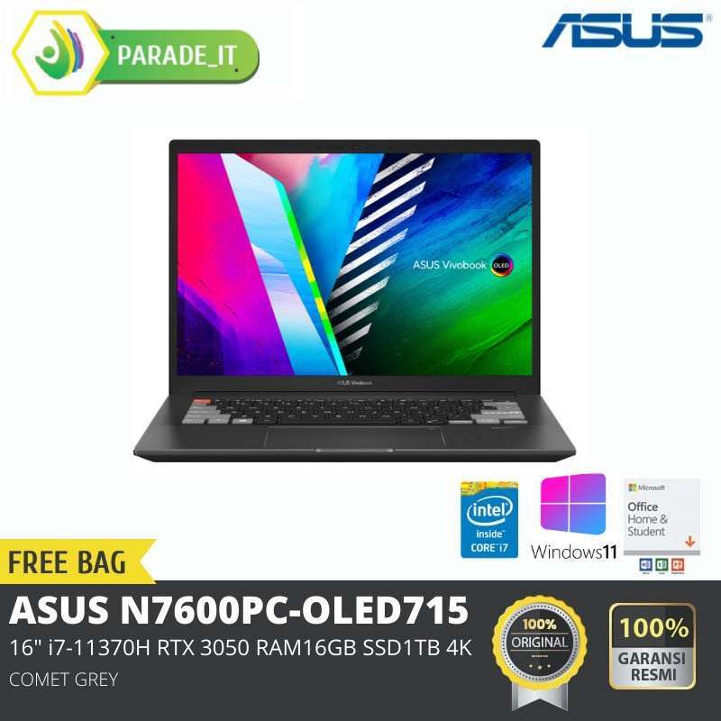 Jual Asus N7600pc-oled715 (16,i7-11370h/rtx 3050/16g/1t Pcie/4k/grey ...