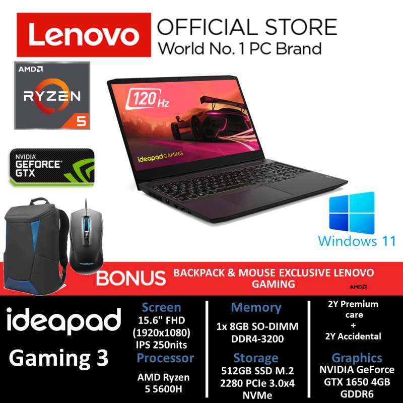Jual Lenovo Ideapad Gaming 3 Ryzen 5 5600 8GB 512SSD GTX1650 W11+OHS ...