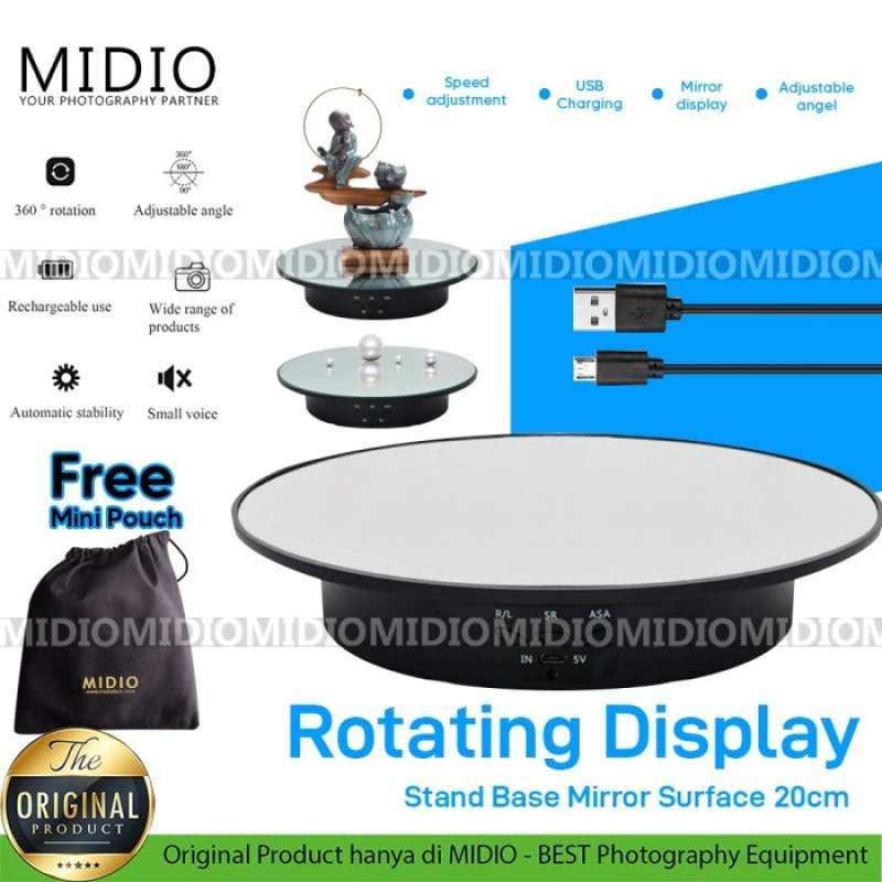 Jual Midio Turntable Tempat Foto Produk Putar Stand Display Plus Kaca ...