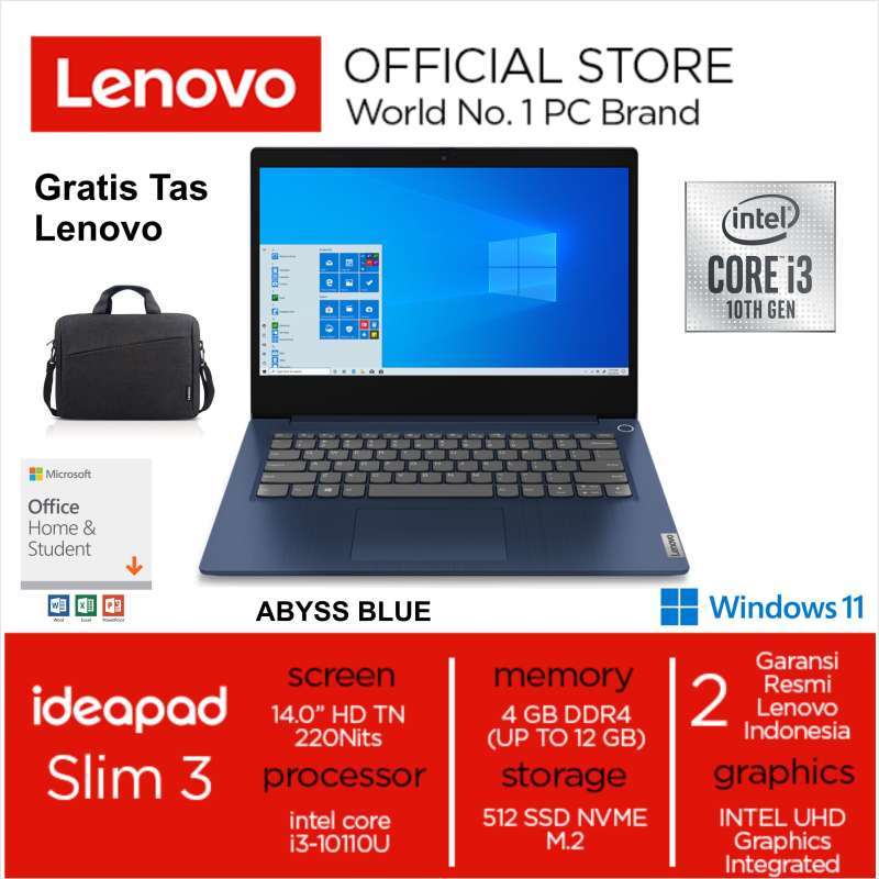 Jual Lenovo IdeaPad Slim 3 PDID PCID INTEL CORE I3 10110U RAM 4GB 512GB ...