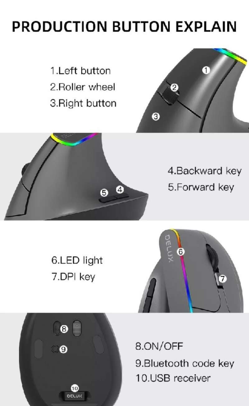 Promo Delux M618db - Wireless Ergonomic Vertical Mouse - Dual Mode Version - Black Black Diskon ...