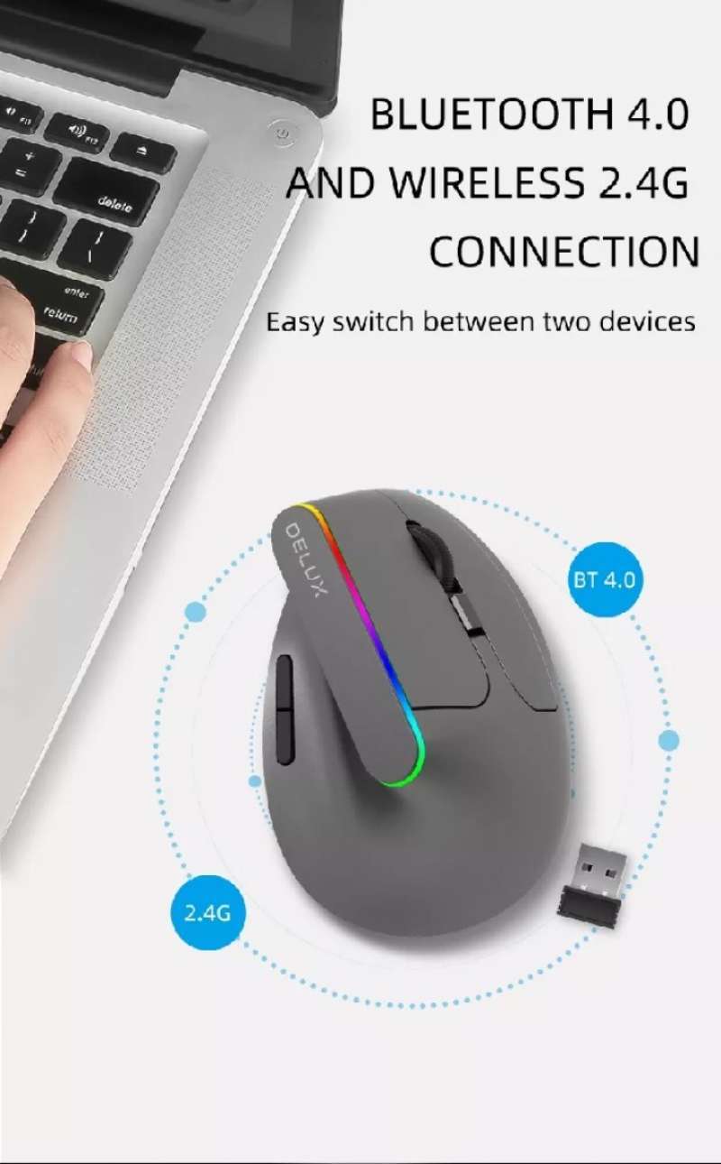 Promo Delux M618db - Wireless Ergonomic Vertical Mouse - Dual Mode Version - Black Black Diskon ...