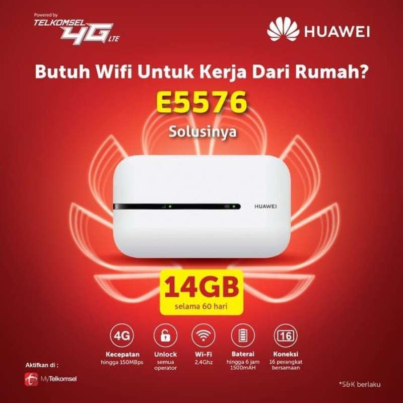 Promo MODEM HUAWEI E-5576 WIFI 4G+SIMPATI 14GB/2BLN Diskon 20% di ...