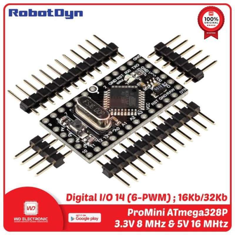 Jual RobotDyn Pro Mini ATmega328P like Arduino Pro Mini Clone 3.3V 5V ...