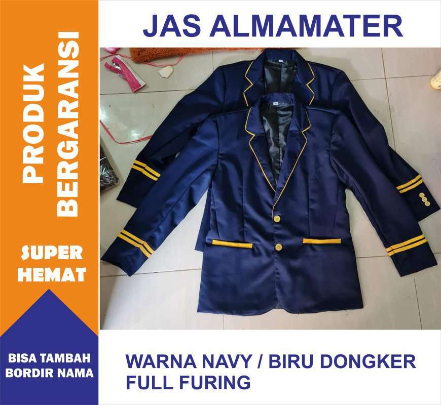 Jual Jas Almamater warna navy lis kuning Jas Osis, Jas Sekolah SMP ...