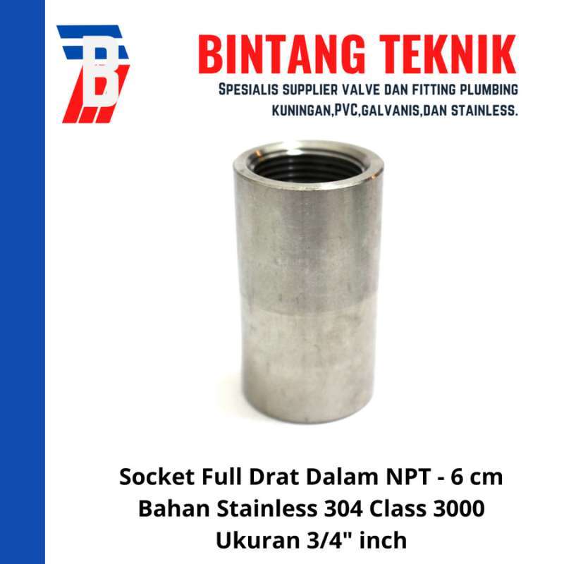 Jual Socket / Sok 3/4 inch Stainless (SUS) 304 Class 3000 Full Drat NPT ...