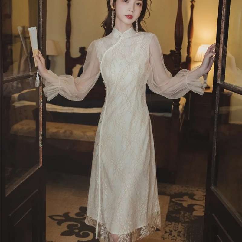 Jual Musim semi retro renda baru cheongsam gaun korea temperamen ...