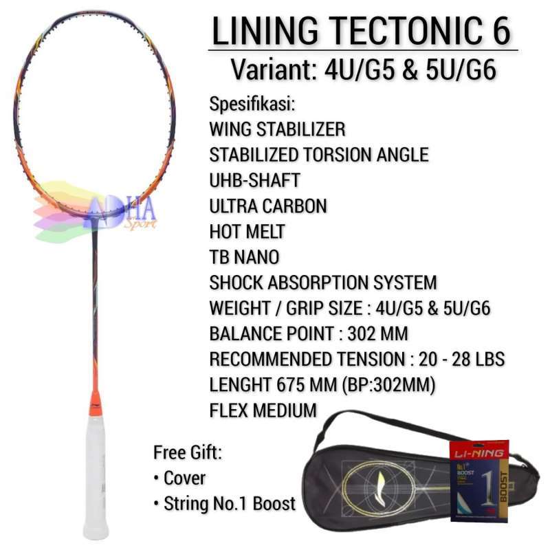 Promo Lining Tectonic 6 Original Raket Badminton Adha Sport - Terpasang ...