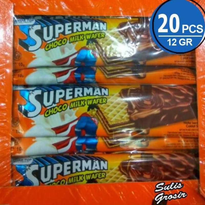 Jual Enak SUPERMAN Choco Milk Wafer Jadul Salut Coklat Susu Isi 13.5 gr ...