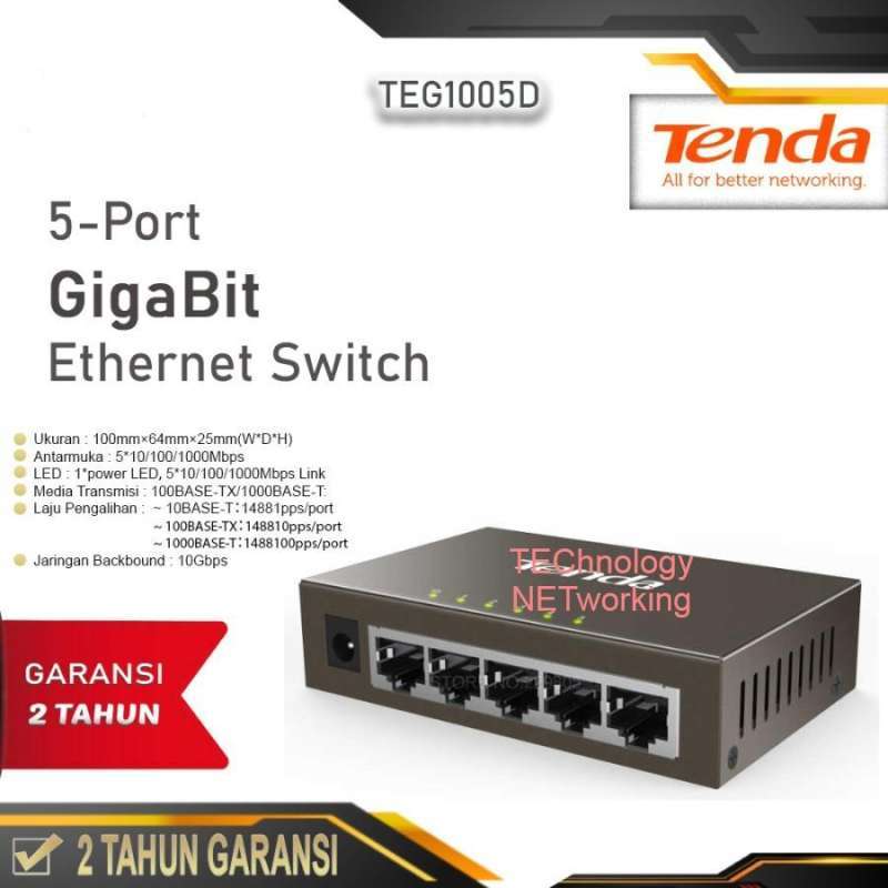 Jual TENDA TEG1005D : 5 PORT ETHERNET GIGABIT SWITCH HUB di Seller TECHNET.ID - Jelambar, Kota ...